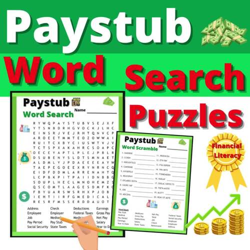 Paystub Word Search Puzzles Paycheck Payroll Money Financial Literacy ...