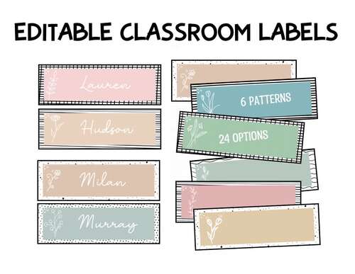 Printable Botanical Student Name Plates, Autumn Classroom Labels, Nametags