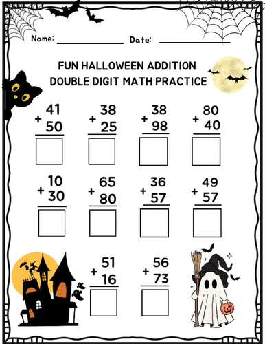 Fun Halloween Double-Digit Addition – 200 Practice Problems + Answer Keys