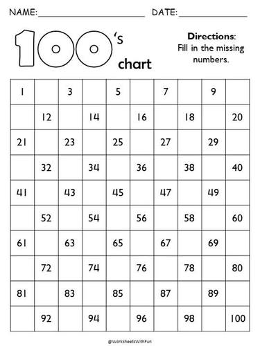 Missing Numbers, 100 & 120 Charts, Kindergarten Math Worksheets, T-WWF290