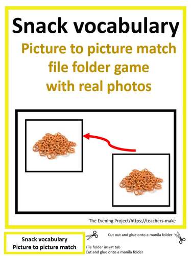 Snack vocabulary picture to picture match file folder for Special Education
