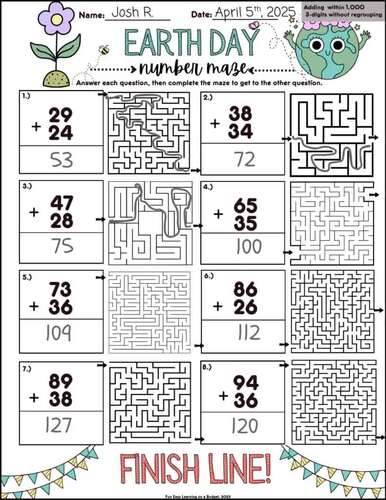 Fun Earth Day Differentiated Math Review-Mazes & Mystery Drawings Add ...