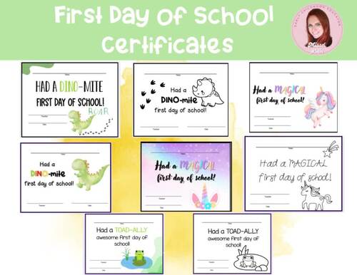 First day of school certificates by Missdprek | TPT