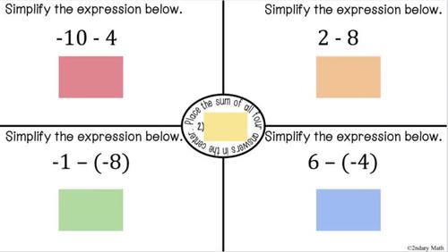 BUNDLE- Integer Operations Placemats Activity by 2ndary Math | TpT