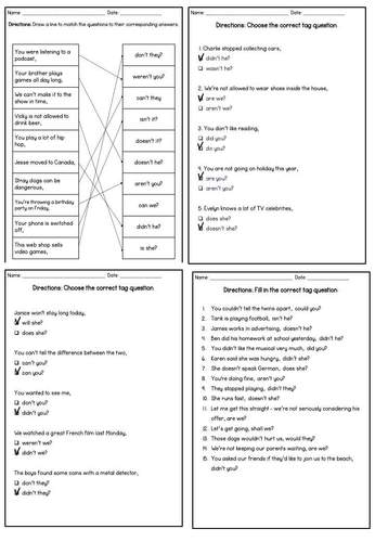 Question Tags Worksheets and Games by ESL Teacher Tess | TPT