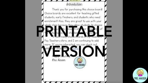 Science Choice Boards NO PREP for 3rd Grade 4th Grade and 5th Grade