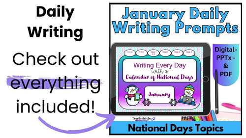 January Daily Writing Prompts Journal Daily Quick Write PPT PDF Google