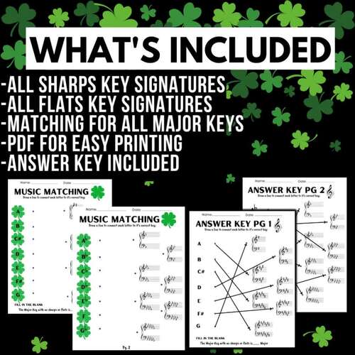 St Patricks Day Music Matching Key Signature Activity → All Major Keys ...