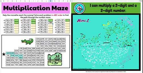 Multi Digit Multiplication Practice Pixel Art Maze - 2d x 2d and 2d x 3d