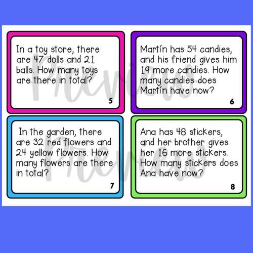 Addition Two- Digit Word Problems Task Cards by Bilingual Teaching Made ...