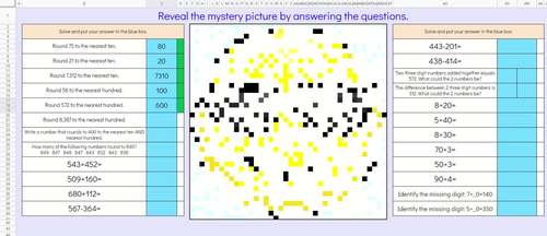 Digital Math Pixel Art Mystery Picture 3rd Grade Place Value Review ...