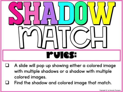Morning Meeting Activities - Digital Games - Shadow Match - Animals
