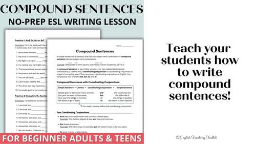 Adult ESL Writing Curriculum Sentence Structure Worksheets - Compound ...