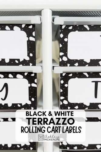 Black and White Terrazzo Classroom Decor | Rolling Cart Labels - Editable!