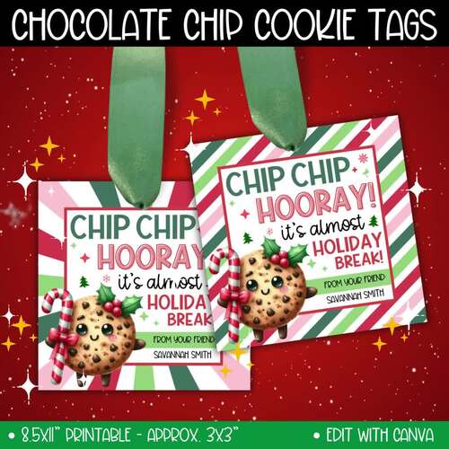Holiday Christmas Chip Cookie Class Treat Gift Tags Winter Break Party ...