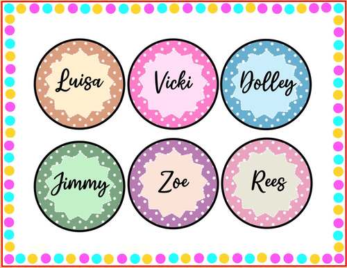 Printable Boho Bright Polka Dots Student Name Labels, Editable ...