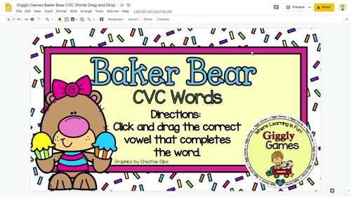 Giggly Games Baker Bear CVC Words Drag & Drop GOOGLE SLIDES | Distance ...