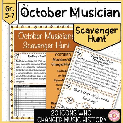 October Music Scavenger Hunt for Middle School, Music Fun Friday Code ...