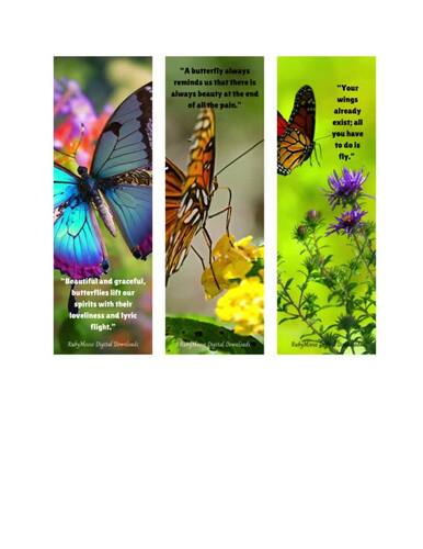 Set of 10 Butterfly Bookmarks, ButterflyBookmarks, Digital Bookmarks to ...