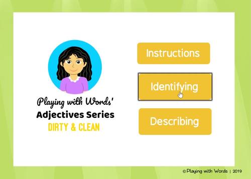 Adjectives - Clean and Dirty For Identifying and Describing BOOM CARDS™