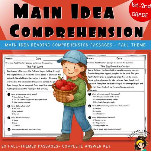Main Idea Reading Comprehension Passages – Fall Theme | 1st-2nd Grades