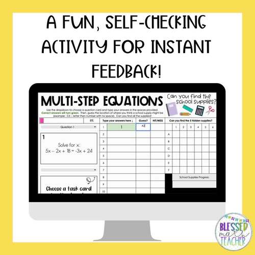 Multi-Step Equations Digital Activity and Worksheet - Back-to-School ...