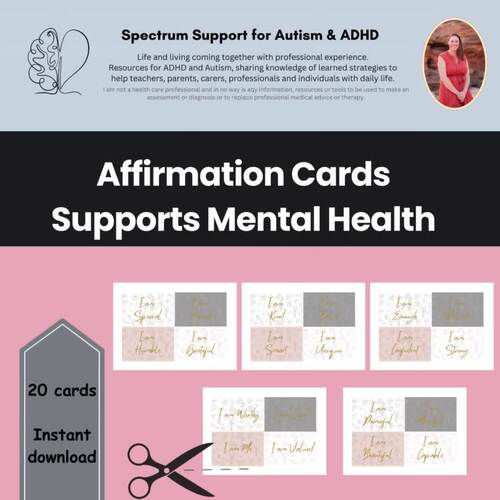 Daily Positive Affirmation Cards Anxiety Coping Skills Pastel Pink and Gold