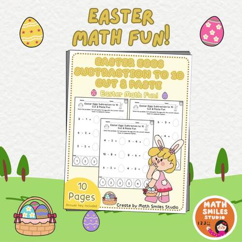 Easter Subtraction to 10 Cut & Paste Worksheets | Math Craft Activity ...