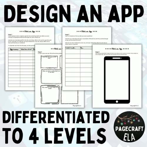 Design or Pitch an App | Differentiated to 4 Levels | Research, Plan ...
