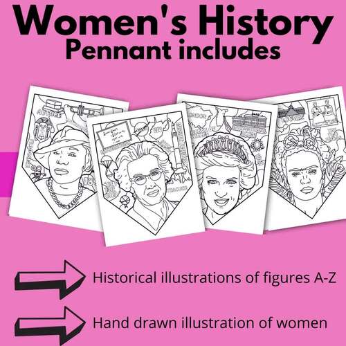 Women's History Month Coloring Pages | Biography Research, Pennant, Project