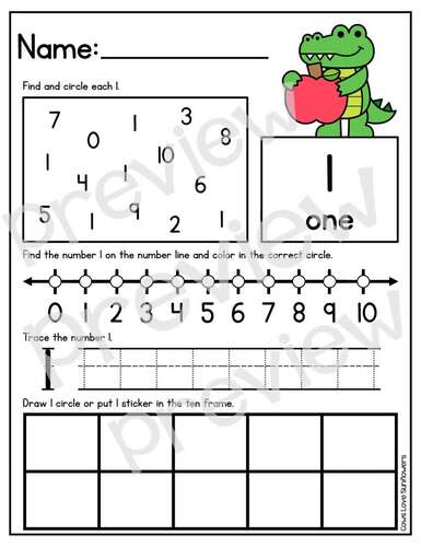 Preschool Numbers 0-10 Trace Write Find Math Worksheets - Animals & Apples