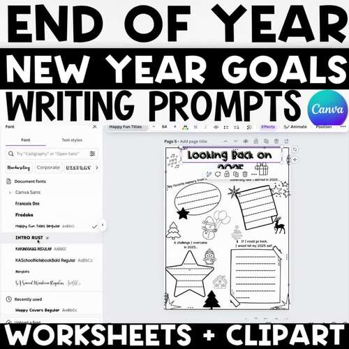 New Year Goals Activity - Editable Worksheets & Vision Board for ESL-ELL