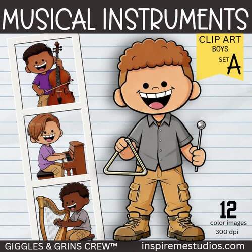 Kids Playing Instruments Clipart Color — Music Class, Band, Orchestra ...