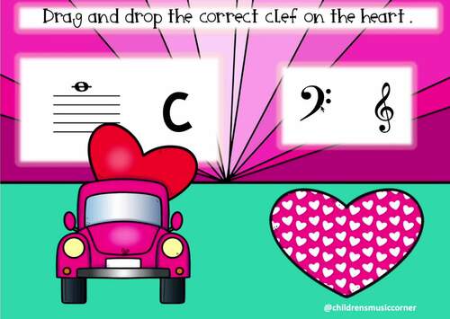 Valentine Note Reading Treble & Bass clef Digital Task Cards on Boom Cards™