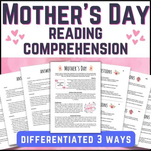 Mother's Day Reading Comprehension Differentiated by Organised Educator