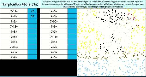 Multiplication Facts (7s) Magic Moving Pixel Art Mystery Picture