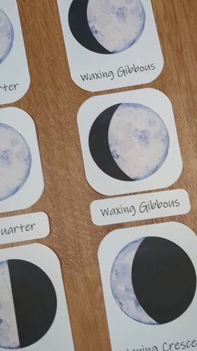 Phases of the Moon Three-Part Cards: with watercolor art of 8 lunar phases