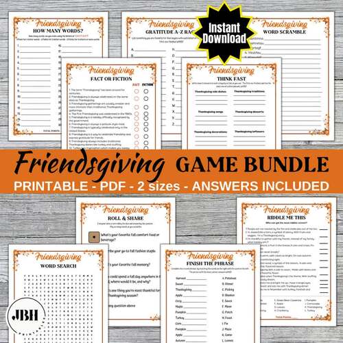 Printable Friendsgiving Game Bundle, 9 Fun Friends/Thanksgiving Games