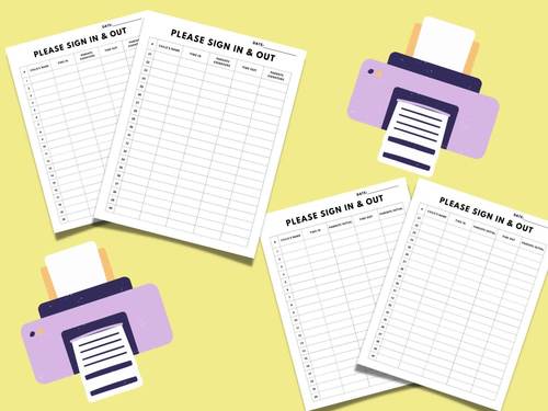 Numbered Sign In and Sign Out Sheet | Attendance Sheet | Daycare Forms