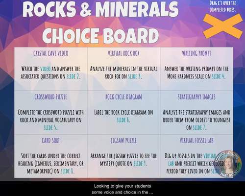 Rocks and Minerals Digital Choice Board by Science Lessons That Rock