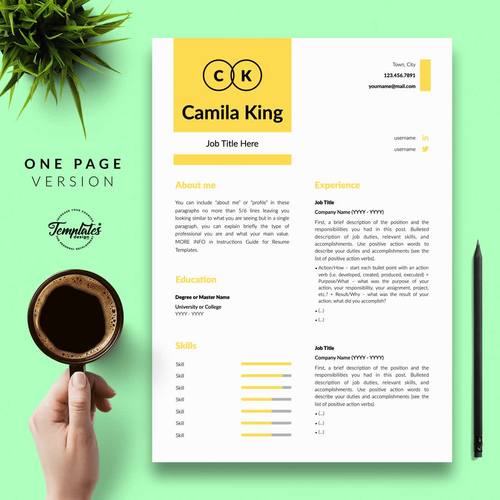 Modern Resume - Camila King / Professional Resume for MS Word & iWork Pages
