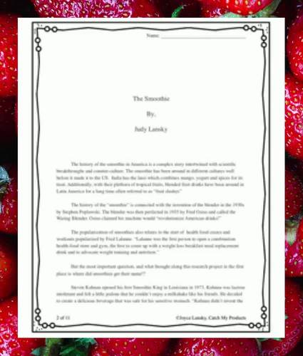 High School Reading Comprehension Passage and Questions Smoothies