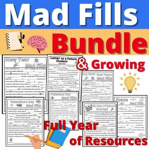 Mad Fills Bundle Writing and Trivia Activities Back to School Growing ...