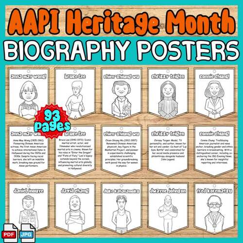 AAPI Heritage Month Bulletin Board biography cloring posters ...