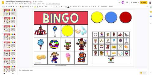 French Digital Circus Bingo | le cirque | Distance Learning | TPT