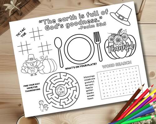 Thanksgiving Coloring Placemat activity, Sunday School Thanksgiving ...