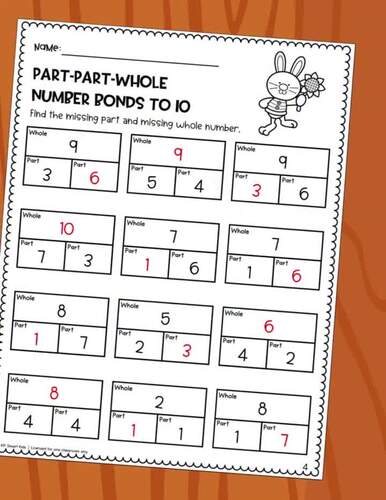Fall Part-Part-Whole Number Bonds to 10 Missing Whole & Part Math Practice
