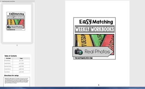 Easy Matching Weekly Workbooks - Real Photos by The Autism Helper