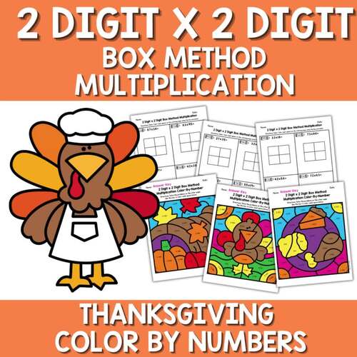 Thanksgiving 2 Digit by 2 Digit Box Method Multiplication Color by ...