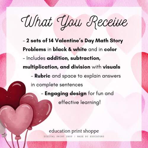 Valentine's Day Math Story Problems, Math Worksheets by Education Print ...